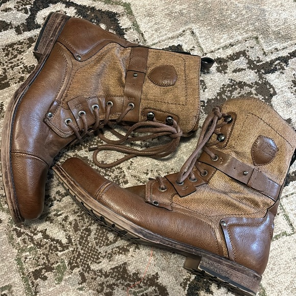 J75 | Shoes | Mens Brown Leather There Military Style Combat Boots Tan ...